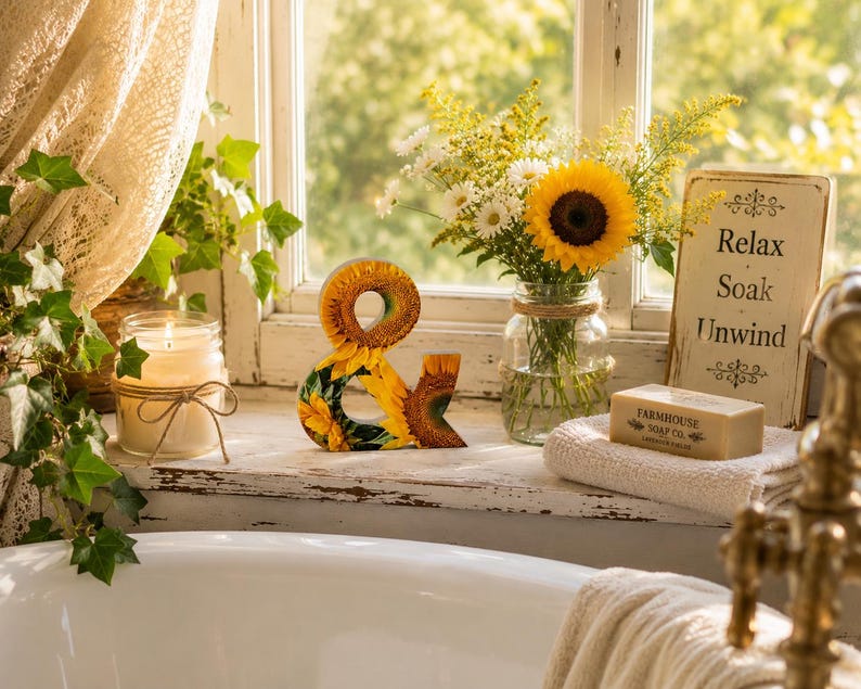 Sunflower Ampersand Wall Decor | Rustic Floral Wooden Accent ...