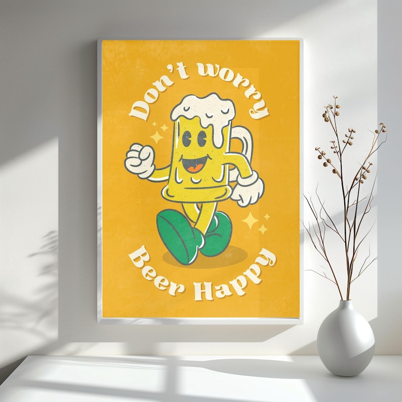 Don't Worry Beer Happy Print, Kitchen Alcohol Bar Poster, Minimalist ...