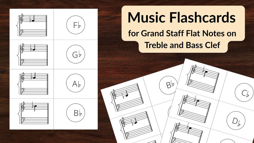 Music Grand Staff Notes Flashcards - Flats for Instant Download, Music ...