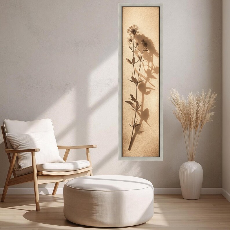 Long Narrow, Sepia Floral Shadow, Elegant Wildflower Canvas, Nature ...