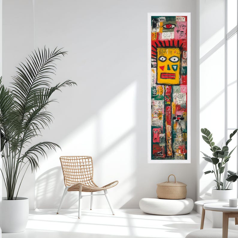 Long Narrow, Abstract Tribal Face Canvas Wall Art, Colorful Modern ...