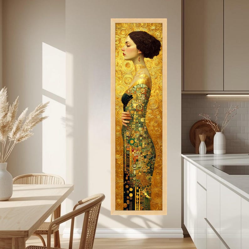 Long Narrow, Gustav Klimt Style, Elegant Woman Profile Canvas, Golden ...
