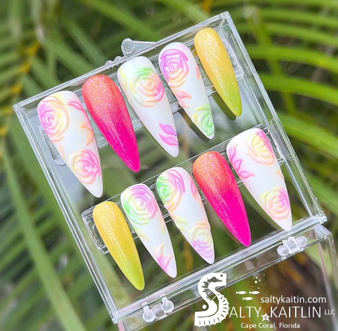 Hand Painted Milky Ombré Roses Gel Press on Nails - Etsy
