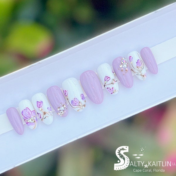 Floral Fake Nails - Etsy