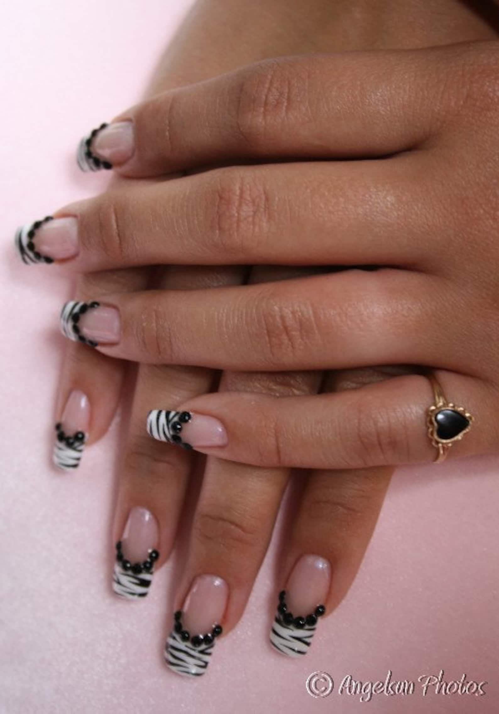 Bling Zebra Print French Tip Gel Press on Nails - Etsy