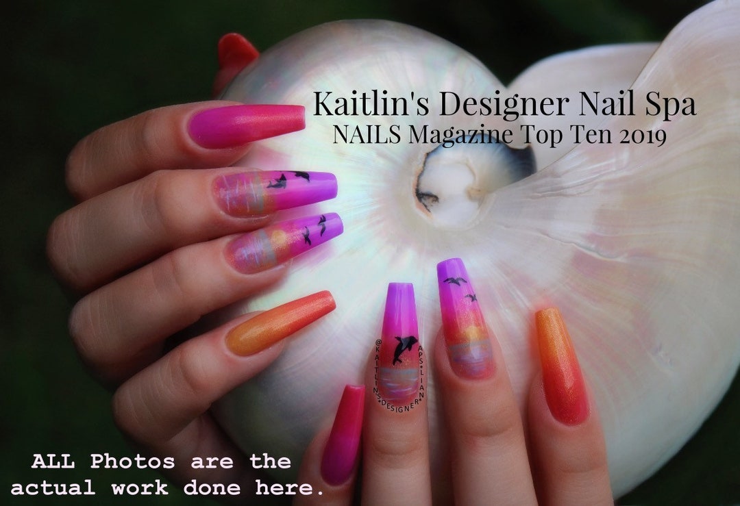 Dolphin Dreams Gel Artificial Nail Art With Hand Painted Dolphins ...