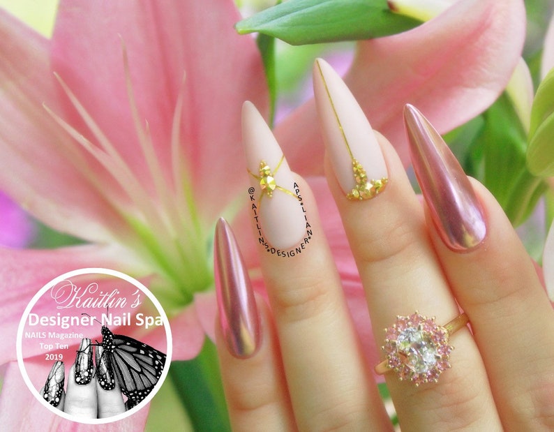 Pink Stiletto Chrome And Matte Gel Artificial Nail Art Etsy