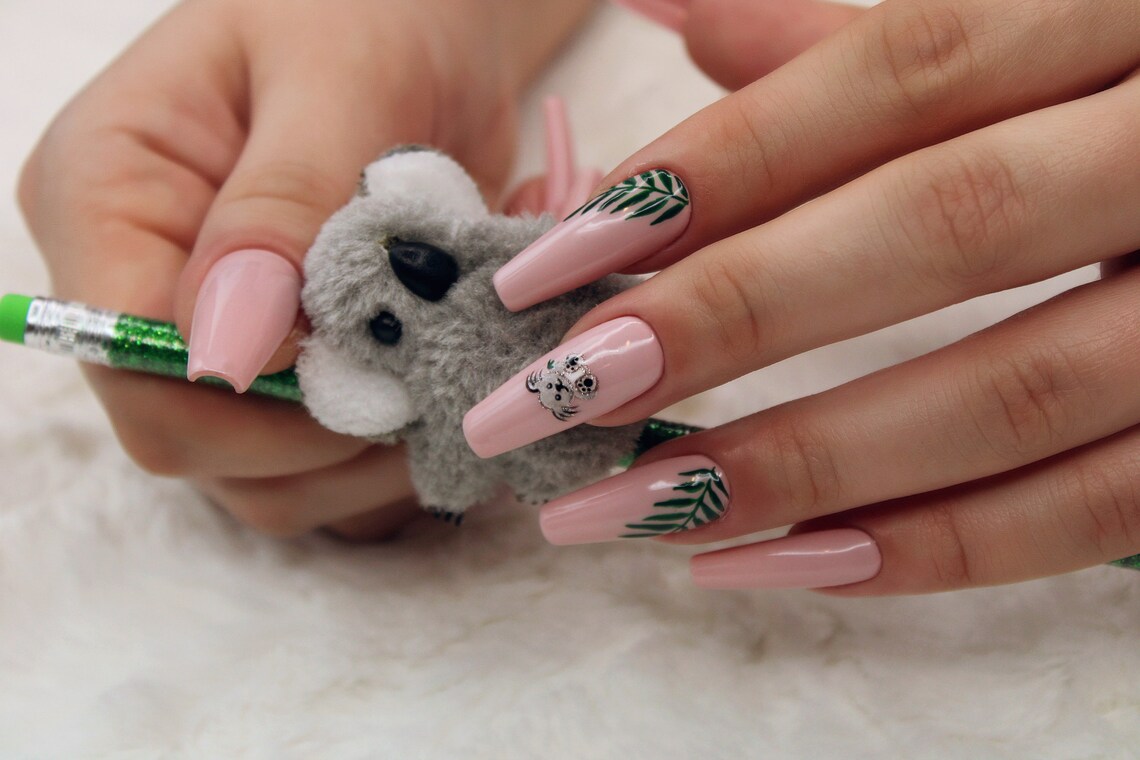 Koala & Eucalyptus Leaves Hand-painted Gel Press on Nails - Etsy
