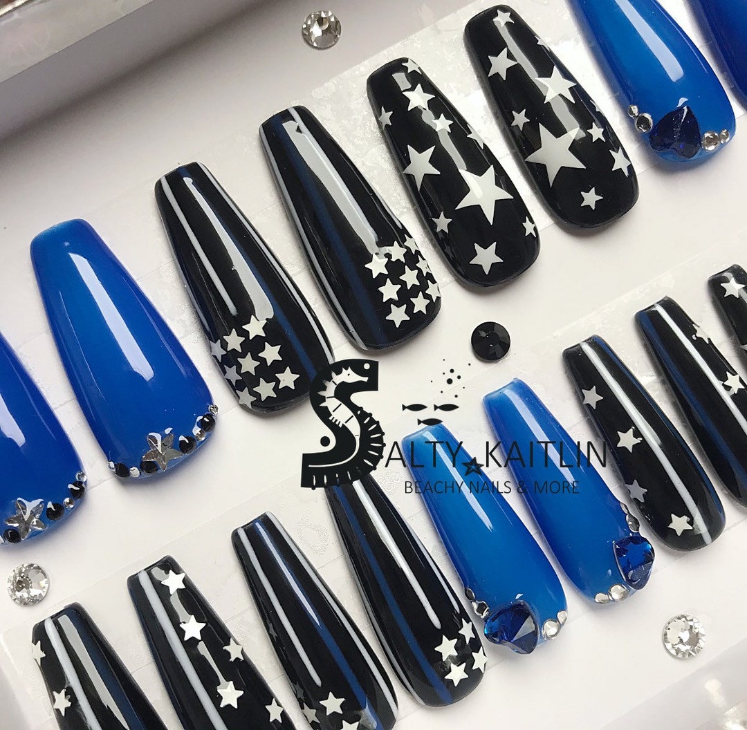 Police Thin Blue Line Press on Gel Nails - Etsy