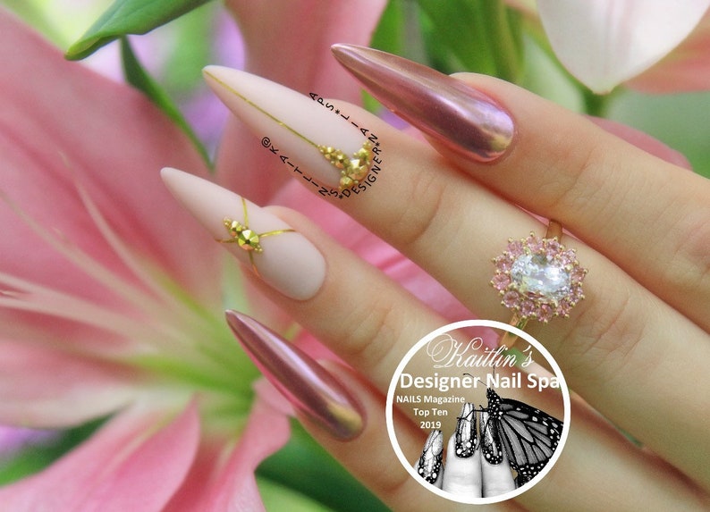 Pink Stiletto Chrome And Matte Gel Artificial Nail Art Etsy