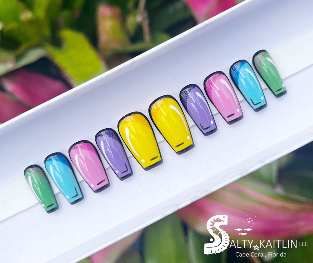Hand Painted Comic Book Press on Gel Nails - Etsy