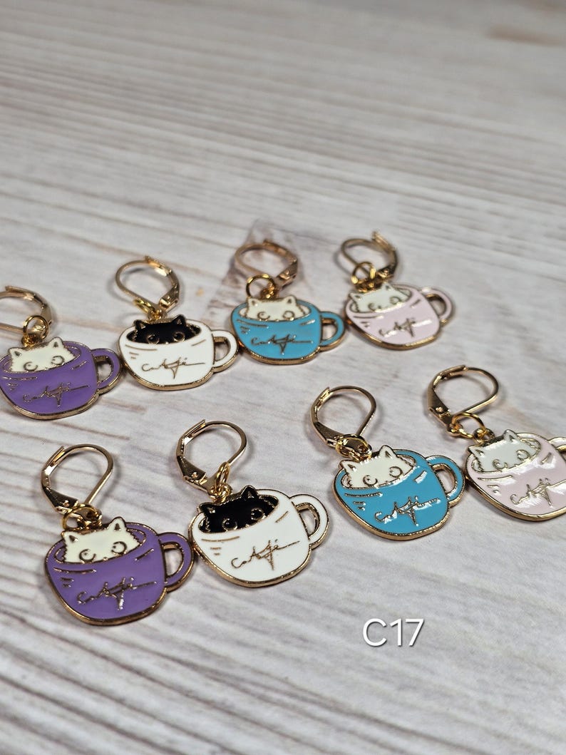 Coffee Cat Stitch Markers/earrings/bag Charms (8) - Etsy