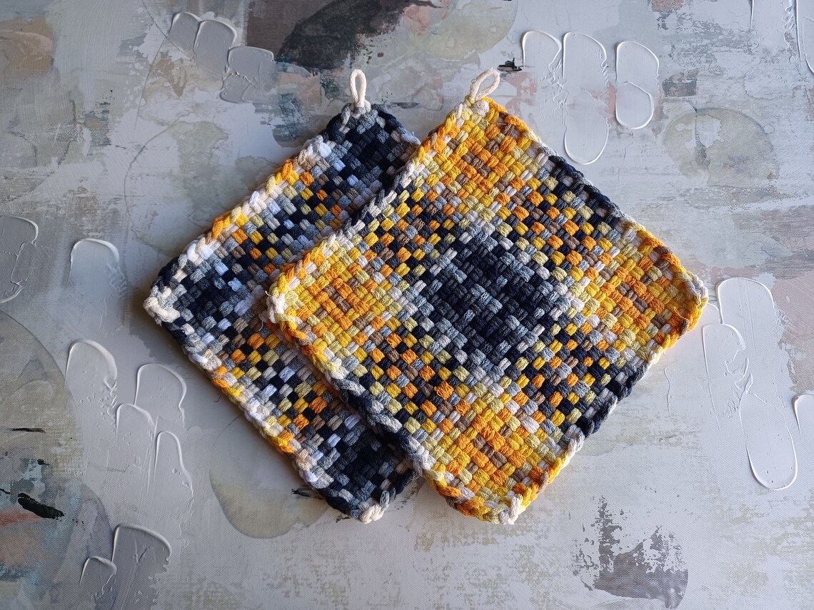 Large Cotton Potholder Trivet With Loop, Hot Pad, 100% Cotton, Machine ...