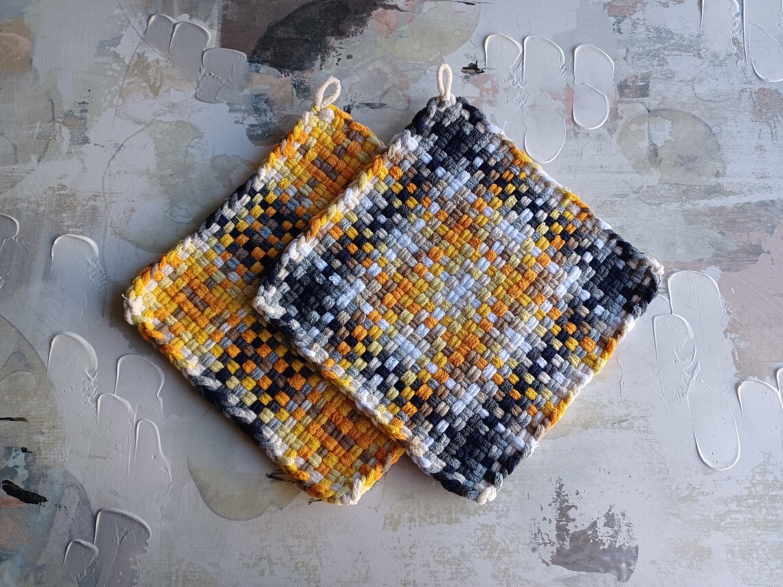 Large Cotton Potholder Trivet With Loop, Hot Pad, 100% Cotton, Machine ...