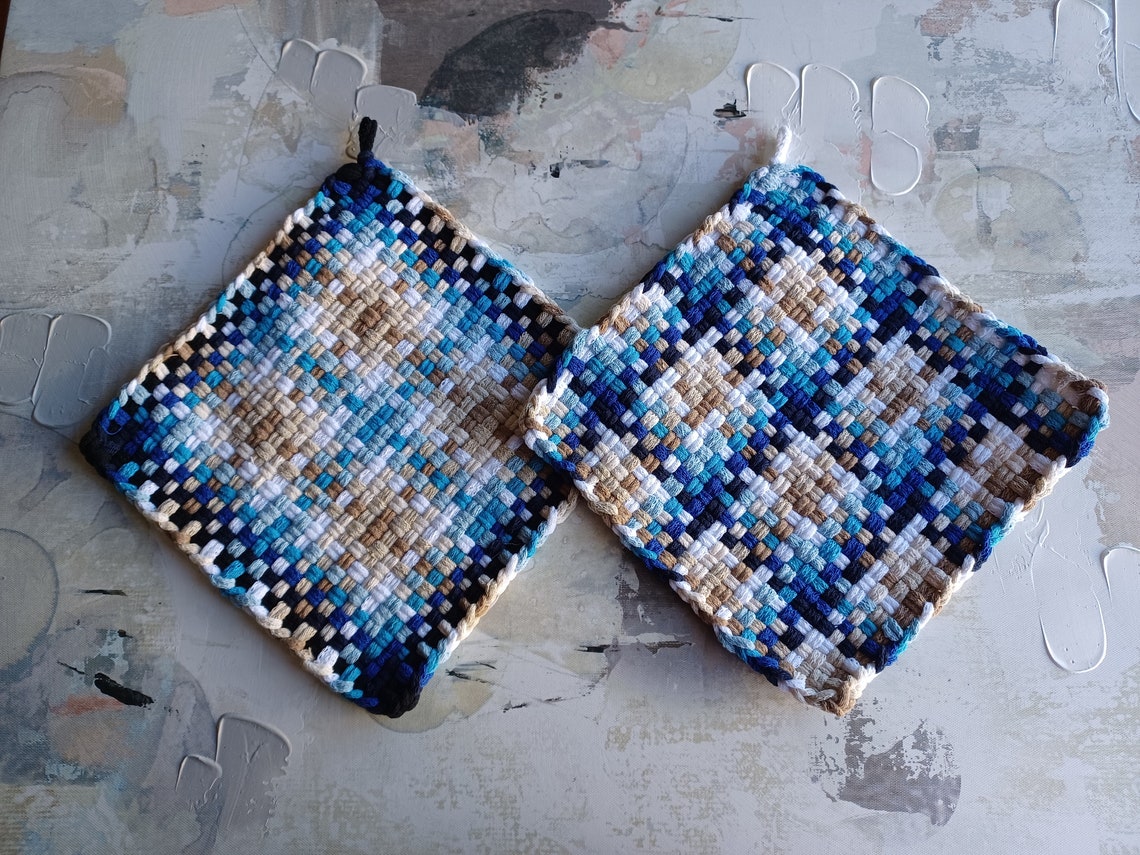 Large Cotton Potholder Trivet With Loop Hot Pad 100% Cotton - Etsy