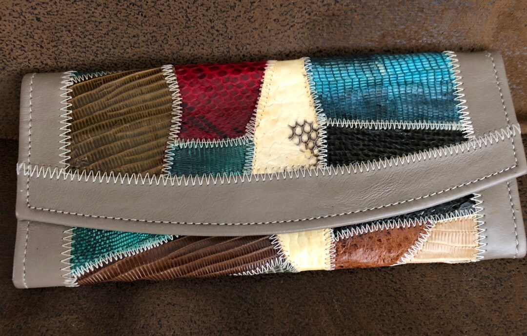 Leather Patchwork Wallet 70s Leather Wallet Vintage Multicolor Wallet ...