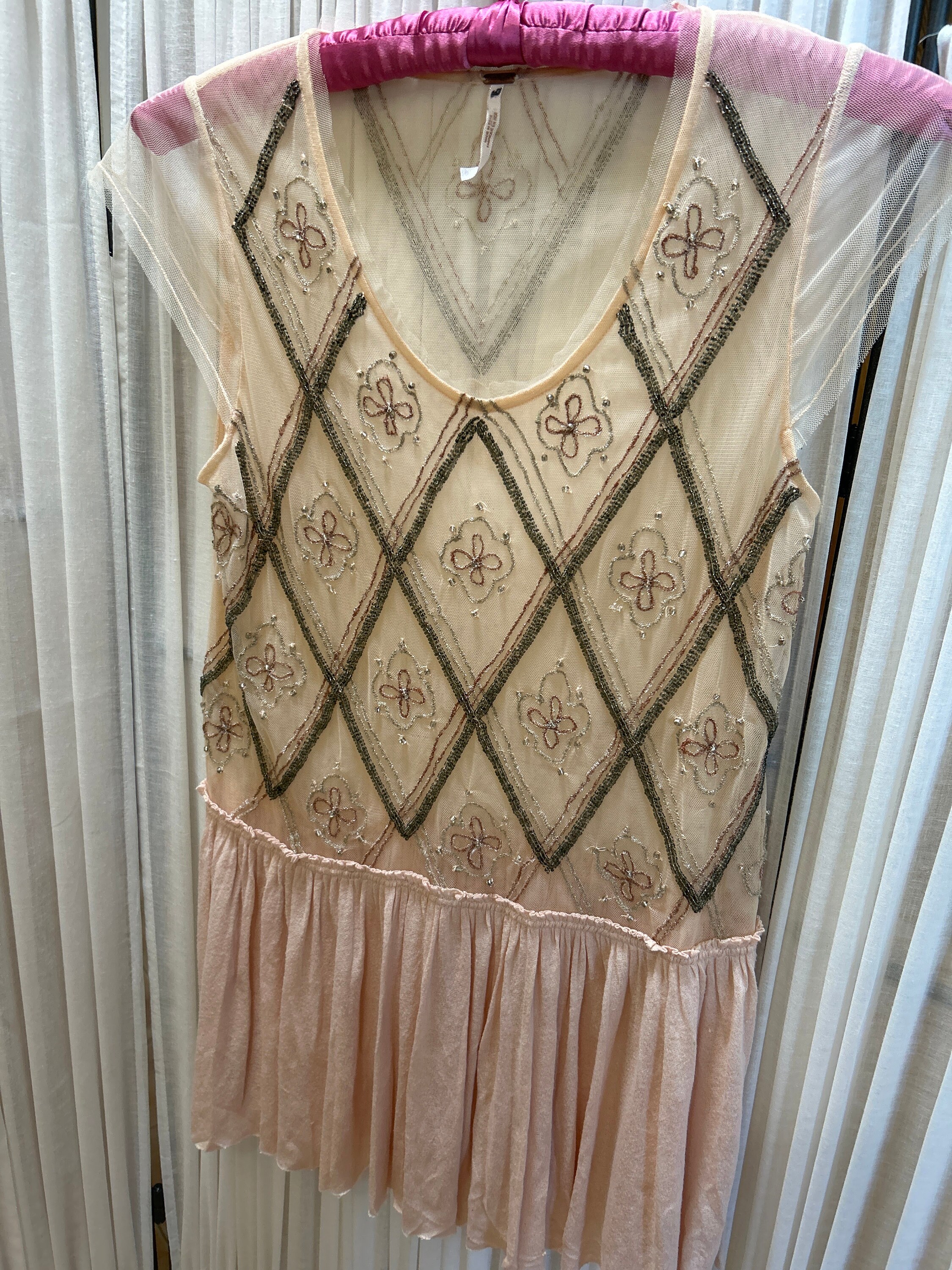 Light Pink Mesh Top Free People Beaded Tank Coquette French Flair Tank ...