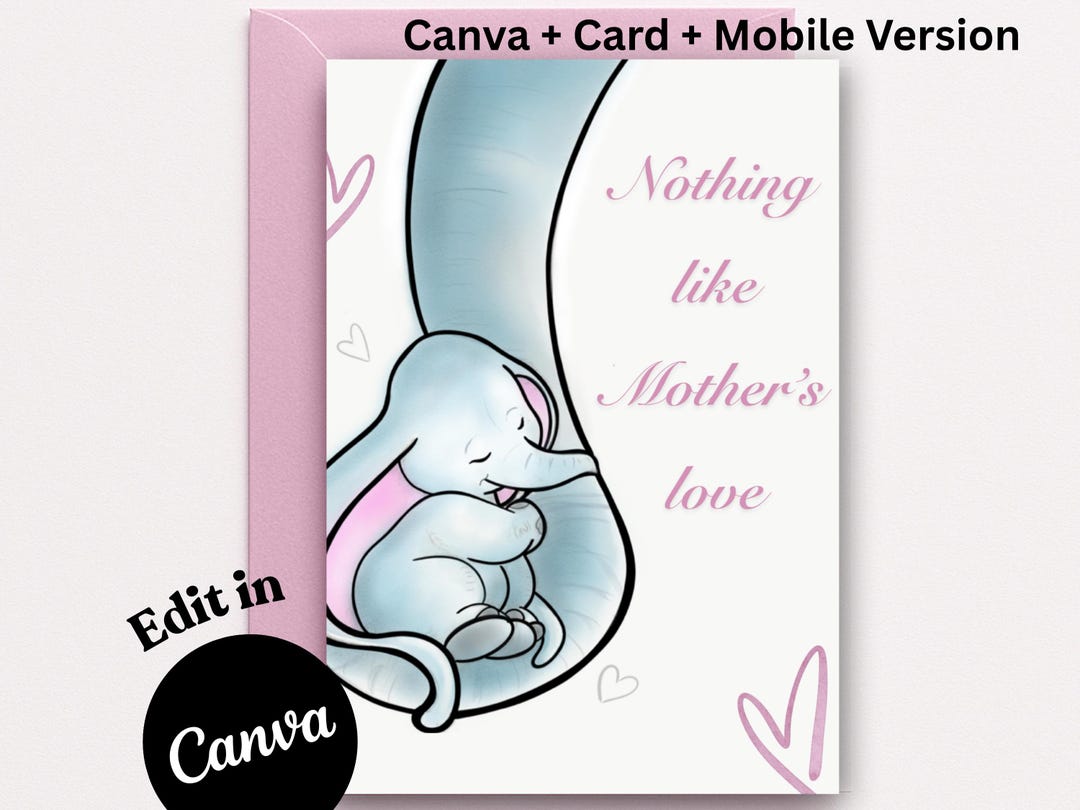 Editable Dumbo Mother's Day Card, Baby Shower Nursery Wall Art (digital ...