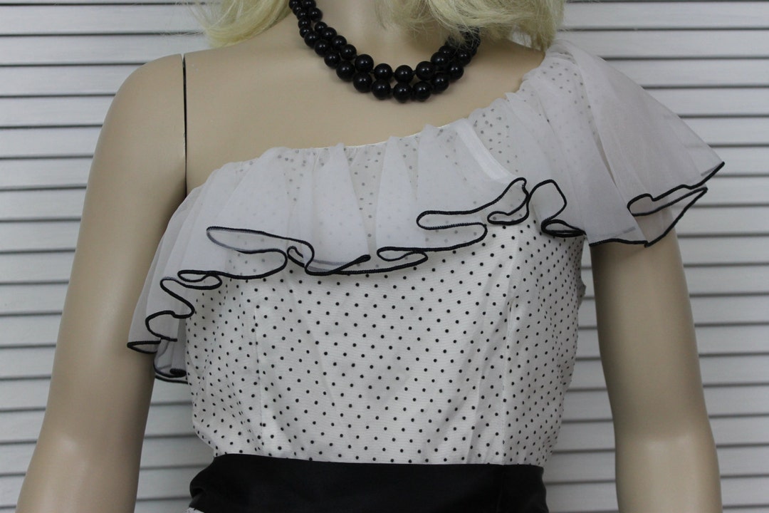 Vintage Evening Gown Chiffon JC Penny Polka Dot Ruffle Dress, Size 11/ ...