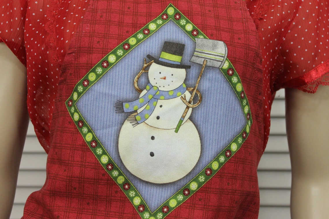 Vintage Full Apron Christmas Snowman Christmas Trees - Etsy