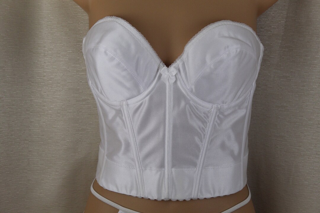 Vintage Delicates Long Line Bra White Satin Strapless Size 36 B Like ...