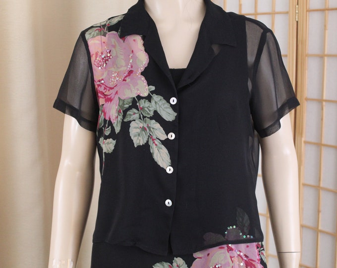 Vintage Silk Robbie Bee Two Piece Set Long Dress and Over Blouse Size 6 ...