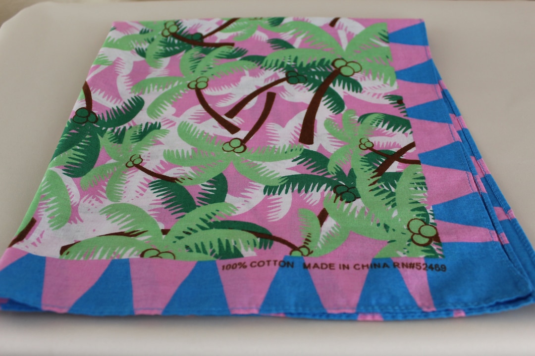 Vintage Soft Bandana Palm Trees Cotton Worn in Rare - Etsy
