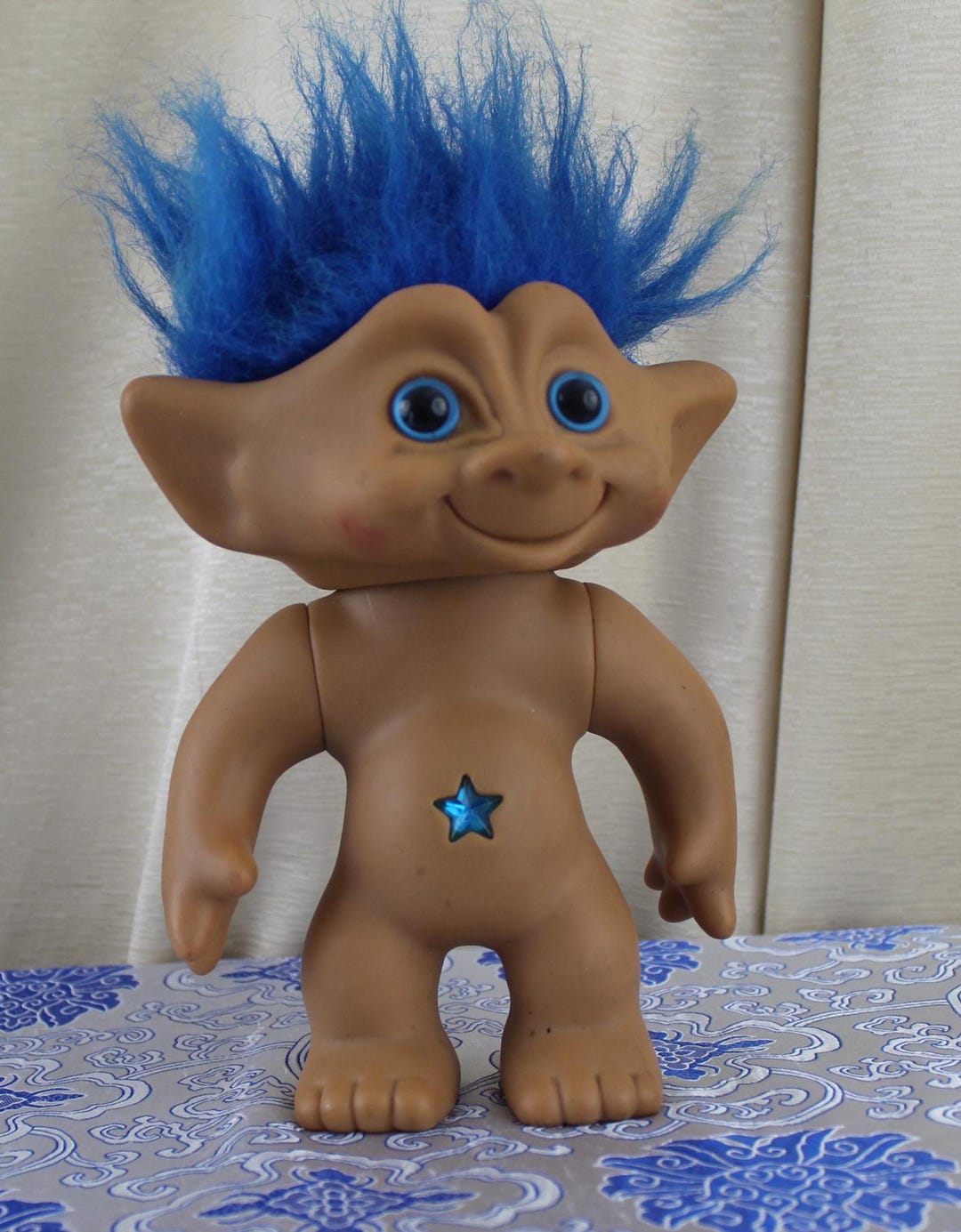 Vintage Ace Novelty Large Troll Doll Blue Star Jewel Belly Button 9 ...