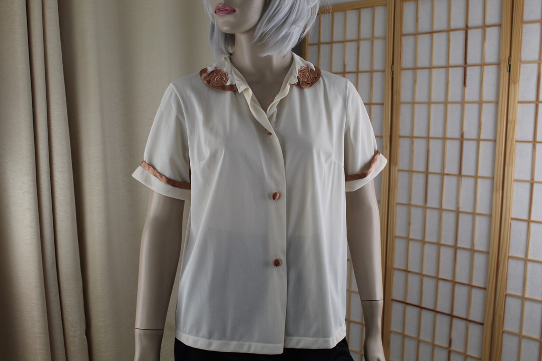Vintage Snowdon Nylon Bed Jacket/nightshirt Size 34-38 Yellow Cream ...