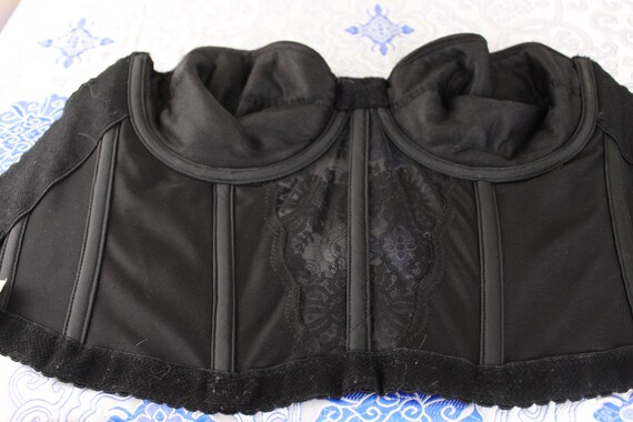 Vintage Lady Marlene Long Line Bra Black Satin Lace S… Gem