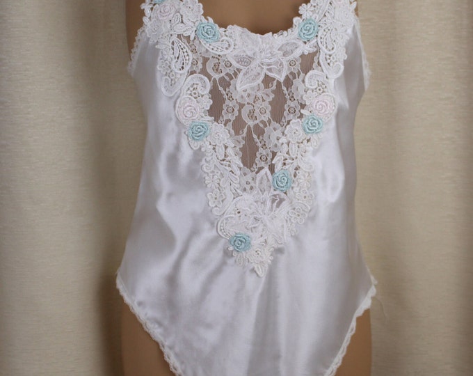 Vintage White Satin/lace Bodysuit/teddie/basque Size M 1980's - Etsy