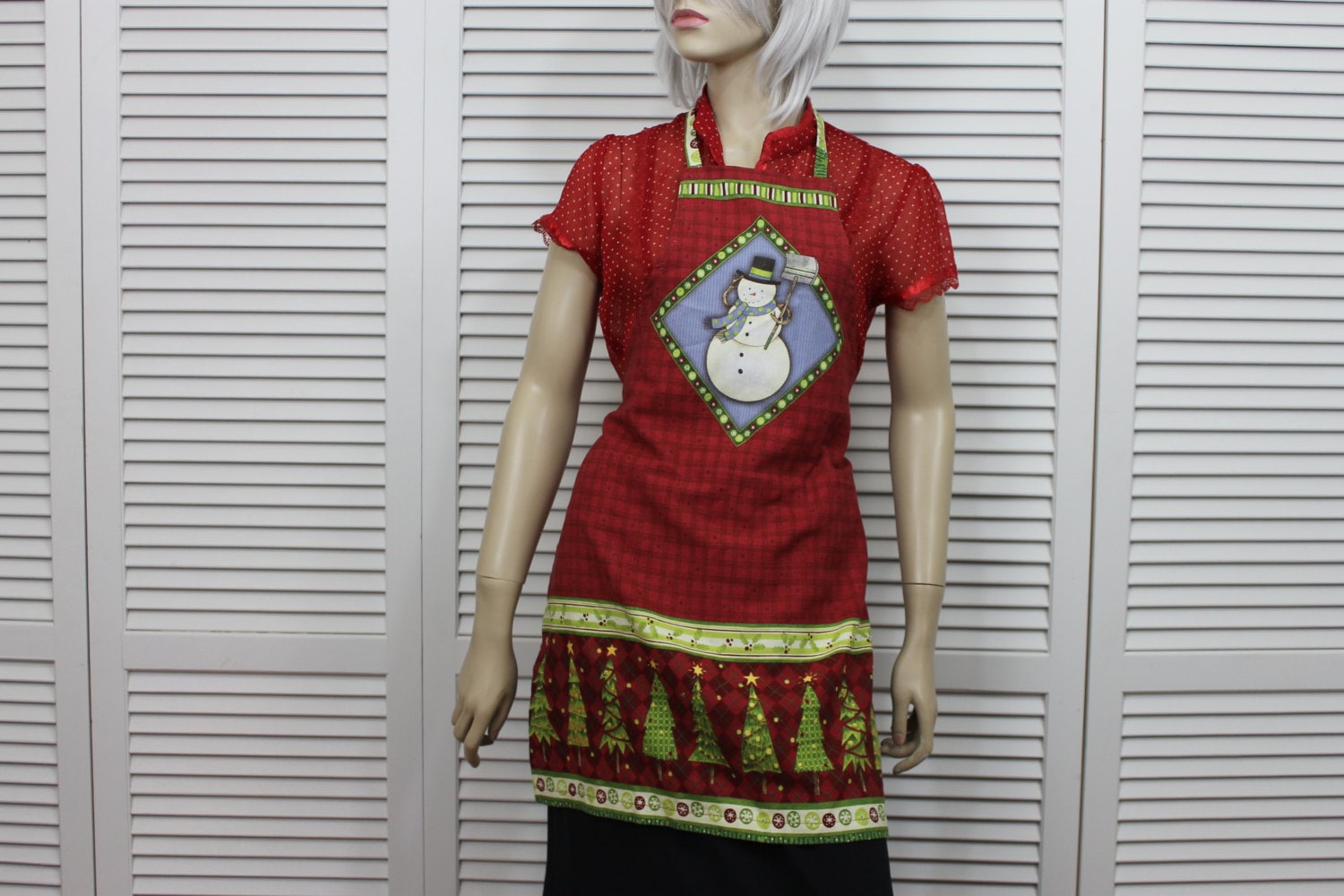Vintage Full Apron Christmas Snowman Christmas Trees - Etsy