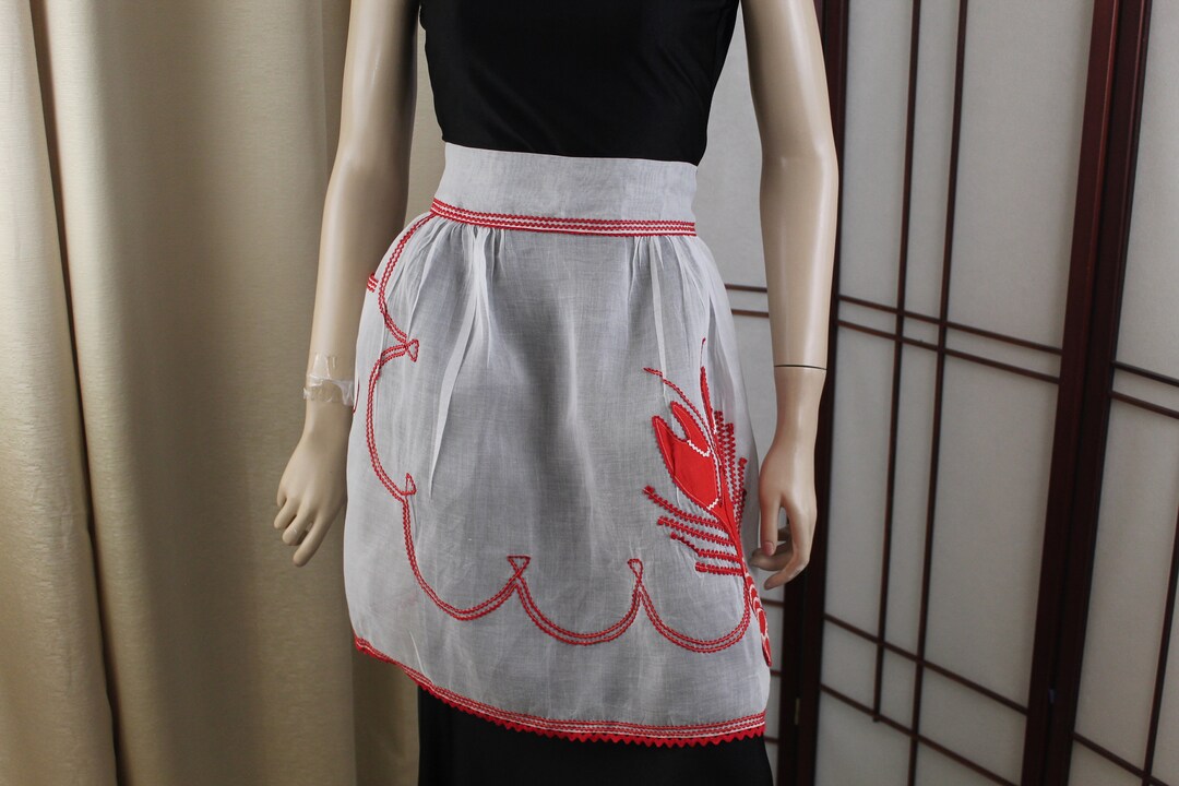 Vintage Charming Hostess by Mortensen Red/white Half Apron Size S/M/L ...