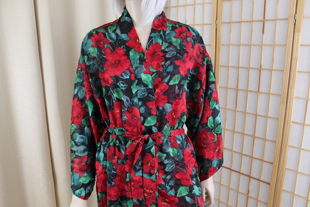 Vintage Victoria's Secret Long Robe Red Floral Size S/M Gold Label - Etsy