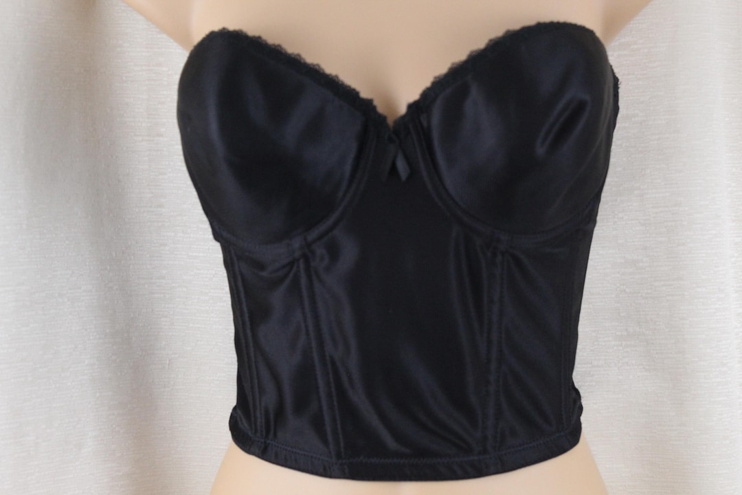 Vintage Smoothie Backless Black Satin Strapless Long Line Bra Size 38 B ...