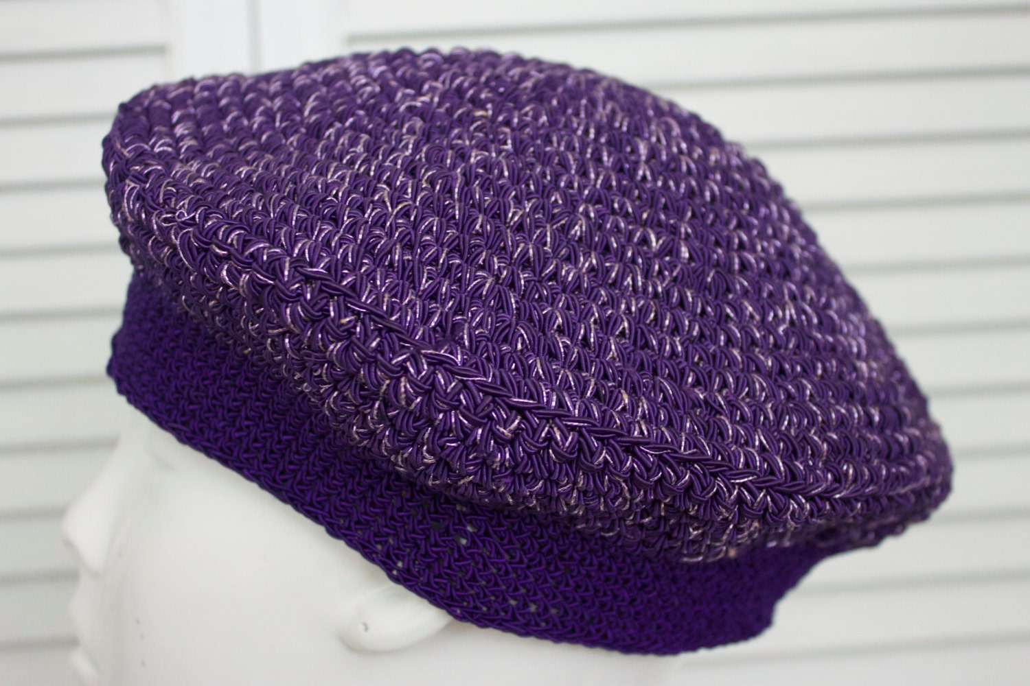 Vintage Purple Macrame Crochet Cap / Beret | Etsy