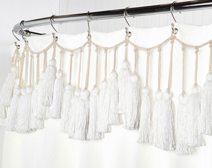 Black Handmade Macrame Boho Chic Midcentury Theme Shower Curtain Hook ...