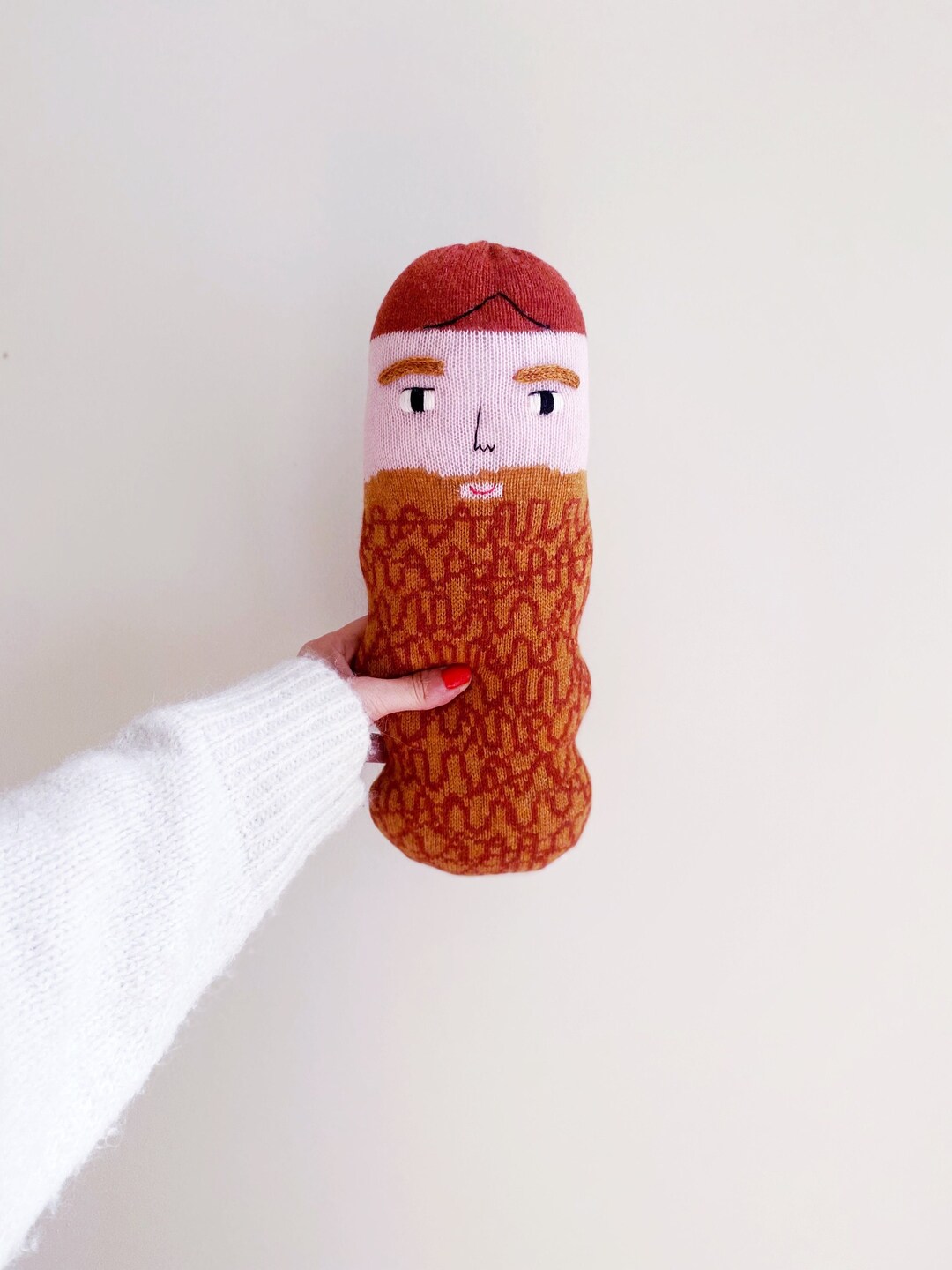 Beardy Man Soft Toy - Handmade Stuffed Doll - Knit Lambswool Plush ...