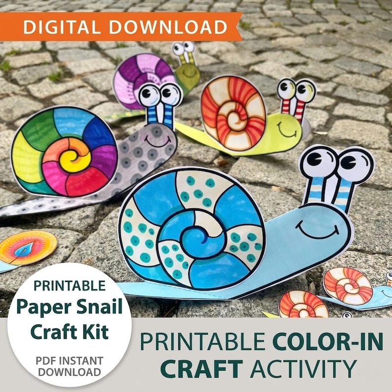 Printable 3D Paper Snail Craft Kit, Coloring Activity (digital Download ...