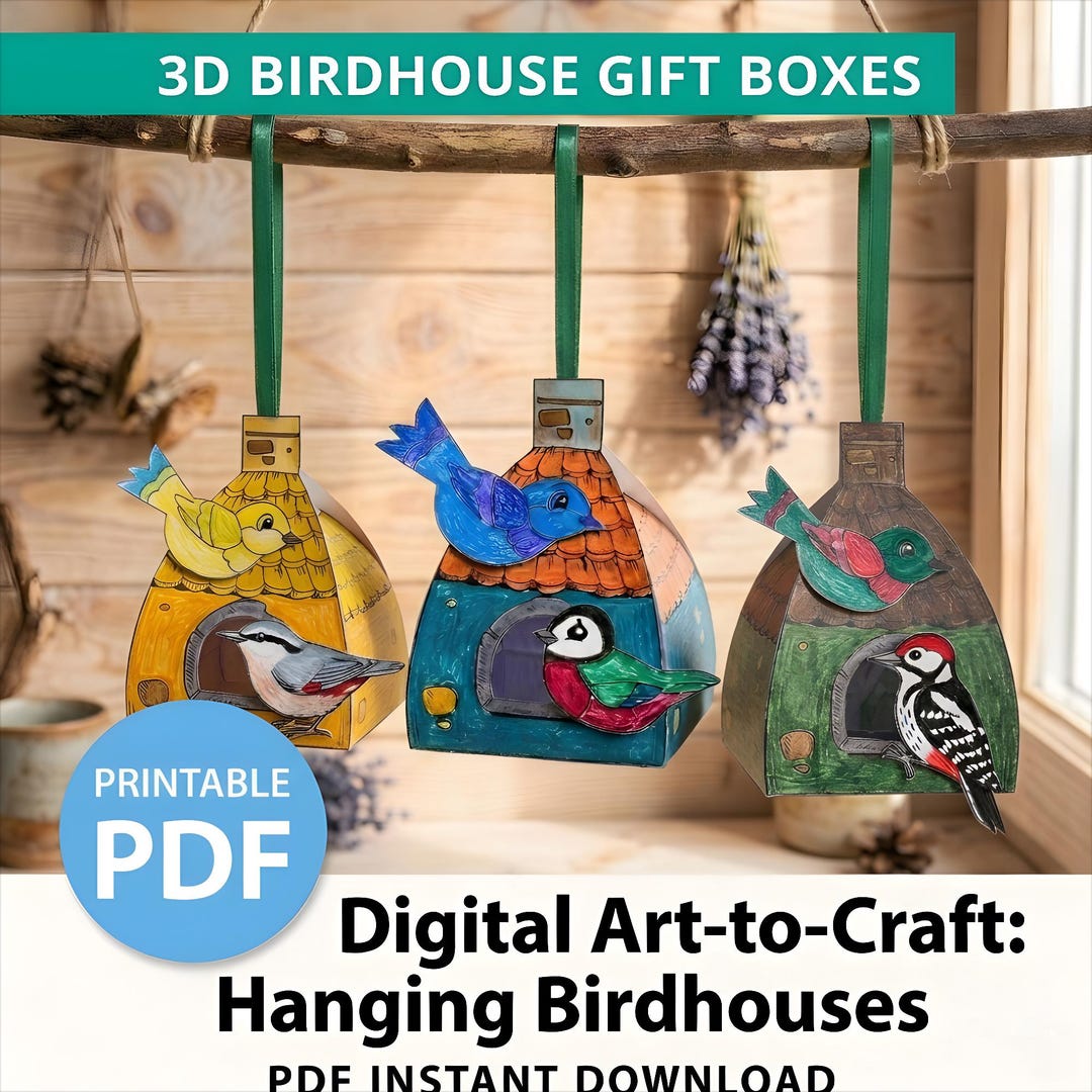 3D Birdhouse Craft Kit, Printable Hanging Ornament, Kids Spring ...