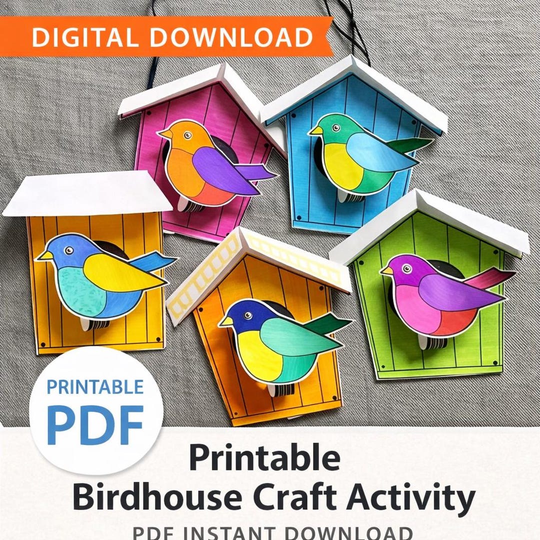 Printable 3D Birdhouse Craft Kit, Kids Spring Activity, Coloring Page ...