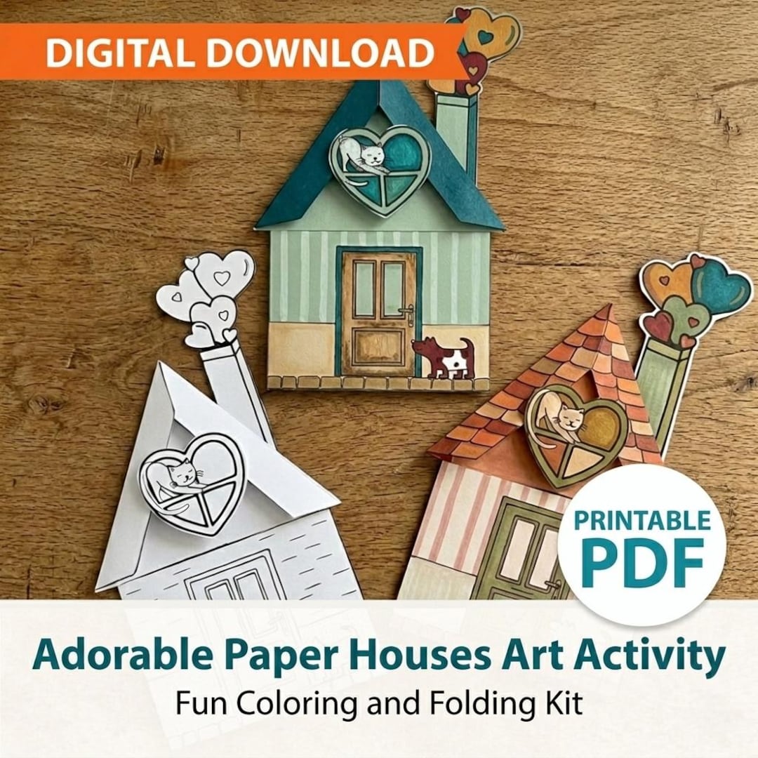 DIY Paper House Craft for Kids, Printable 3D House Coloring Page ...
