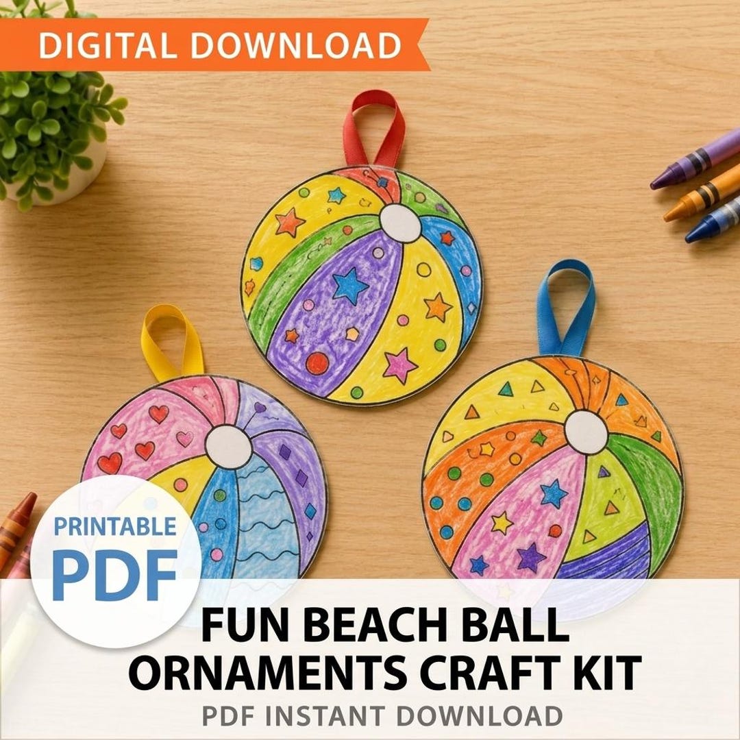 Printable Beach Ball Ornament Craft Kit, Summer Kids Activity (PDF ...
