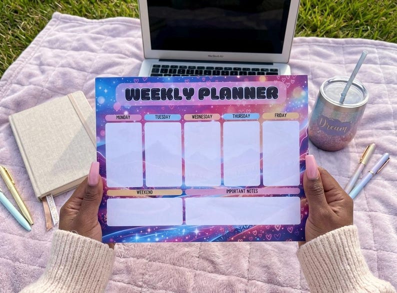 Pastel Weekly Planner Notepad | Landscape Desk Organizer | 30 Sheets ...