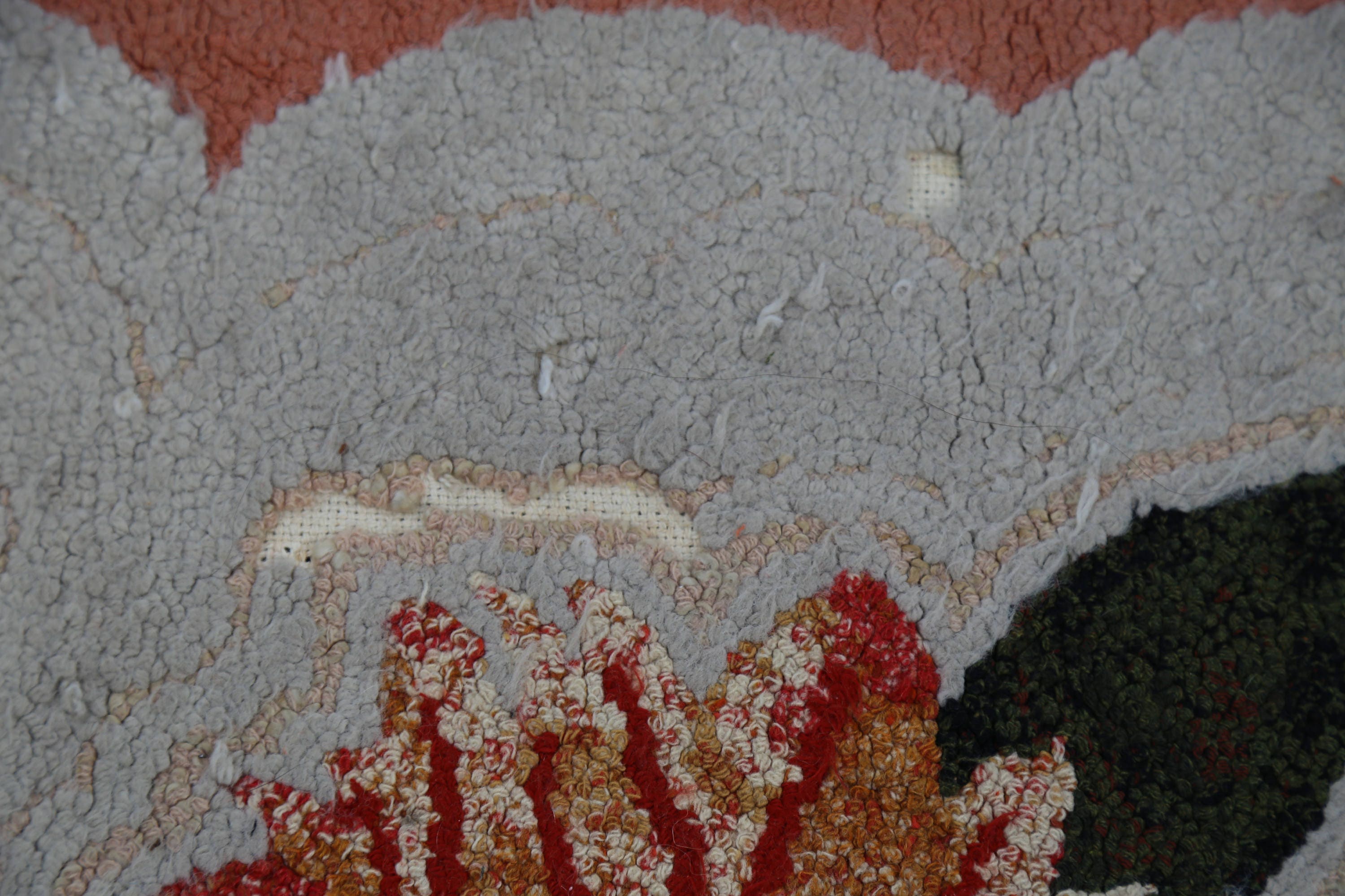 Antique American Hook Rug, Folk Art Hook Rug, Primitive Area Rug, 1950 ...