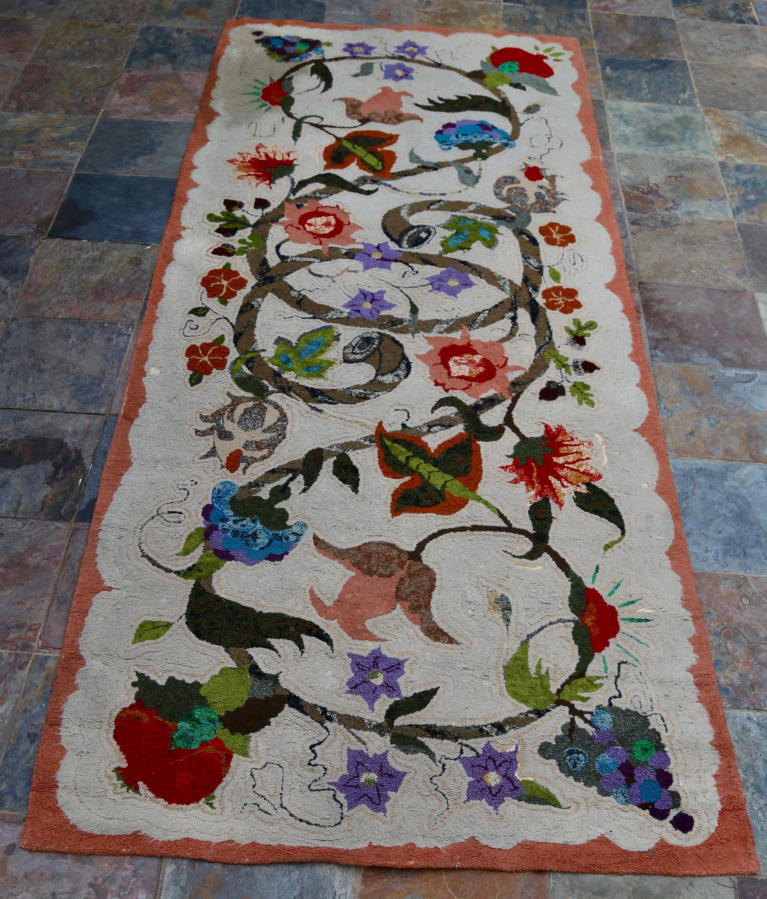 Antique American Hook Rug, Folk Art Hook Rug, Primitive Area Rug, 1950 ...