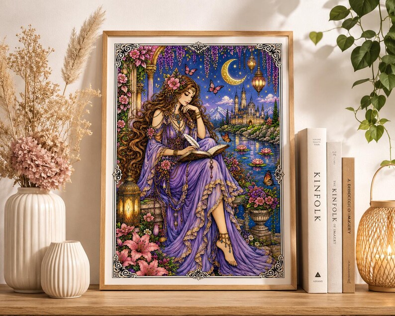 Fantasy Coloring Page Printable PDF, Adult Coloring Page, Moonlit ...