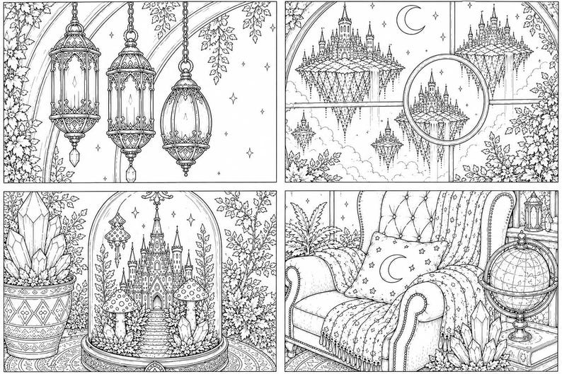 Fantasy Coloring Page | Moonlit Dreamlands, Witchcore Art (instant ...