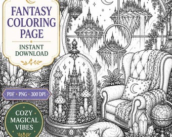 Fantasy Coloring Page | Moonlit Dreamlands, Witchcore Art (instant ...