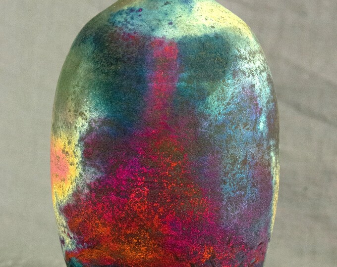 Copper Matte Raku Fired Vase, Bottle, Colorful Metallic Pottery 7” - Etsy